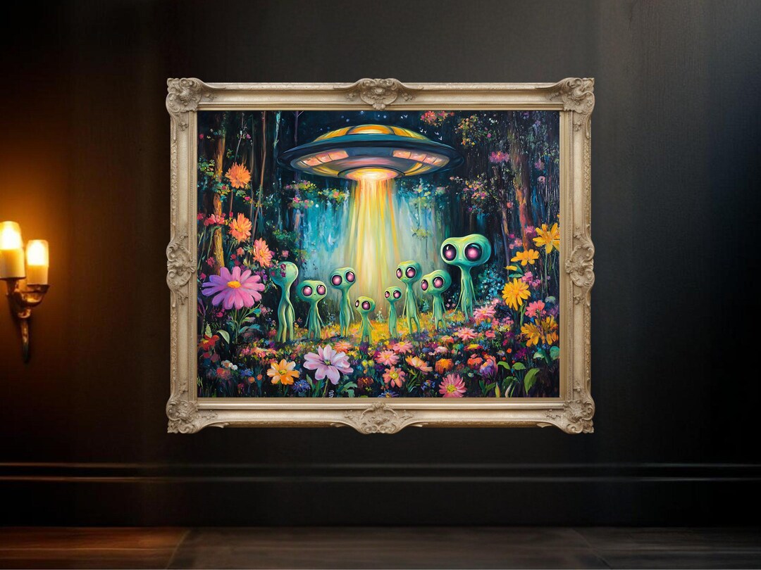Whimsical Alien Abduction Wall Art, Colorful Fantasy Forest Art Print ...