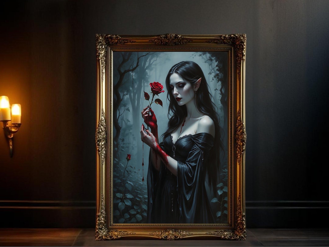 Gothic Vampire Wall Art, Dark Fantasy Art Print, Vampire Woman Holding ...