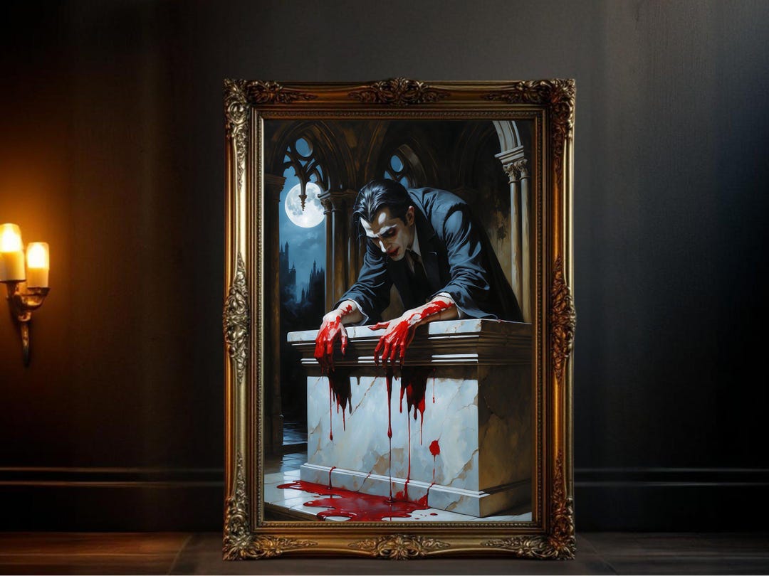 Gothic Vampire Wall Art, Horror Blood Moon Decor, Spooky Castle Scene ...