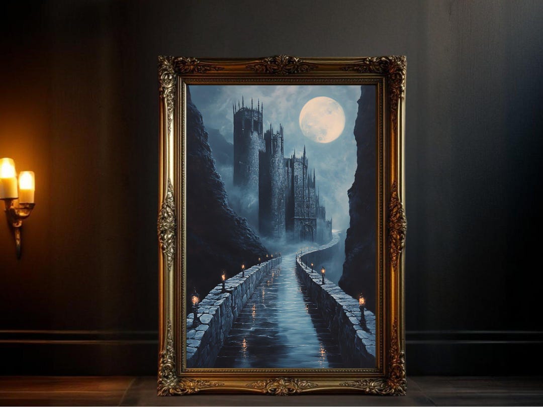 Gothic Castle Wall Art, Fantasy Castle Under Full Moon, Mystical Wall ...