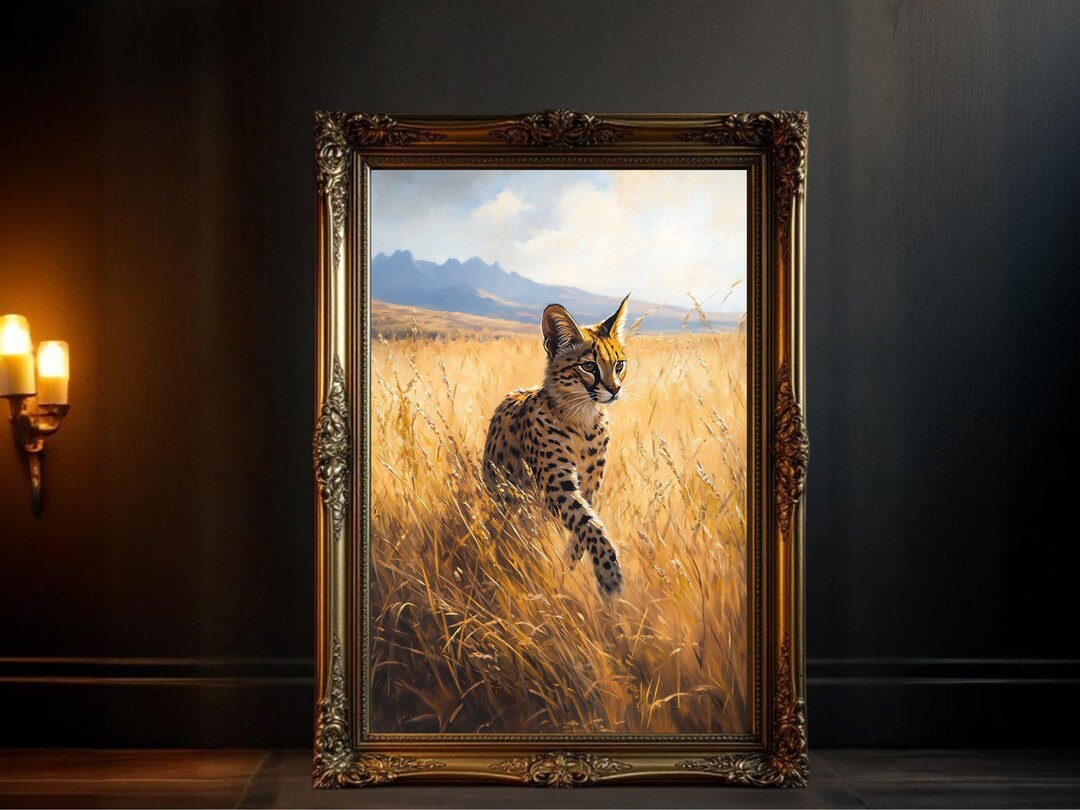 Wildlife Wall Art, Serval Cat in Golden Field, Nature Animals Print ...