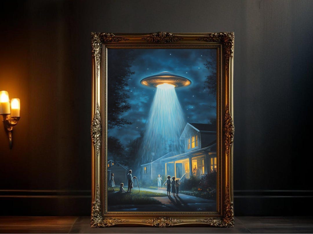UFO Alien Abduction Art, Retro Sci Fi Wall Decor, Extraterrestrial Beam ...
