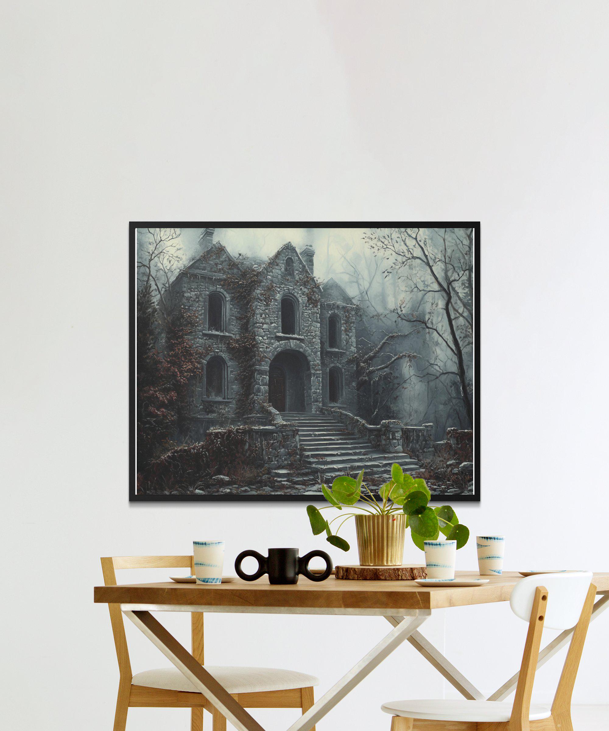Haunted Mansion Gothic Wall Art, Spooky Forest House Print, Halloween ...