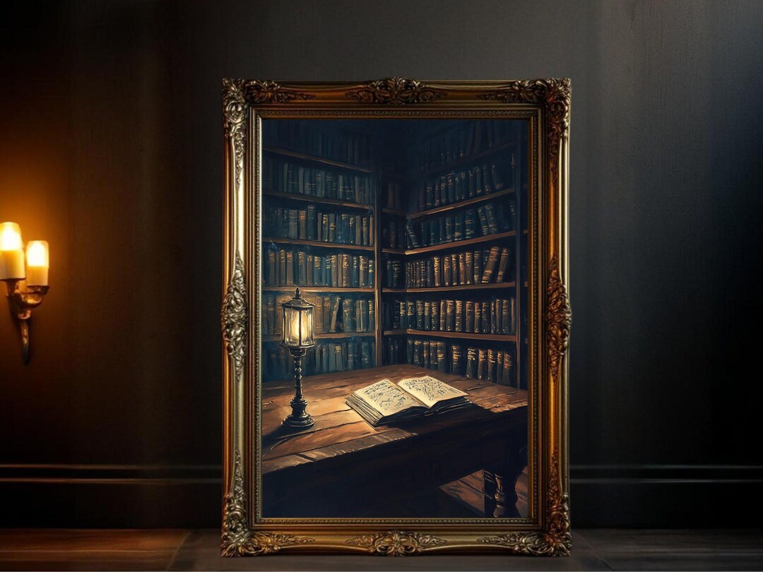 Dark Academia Art Printable, Vintage Library Bookcase Wall Decor, Old ...