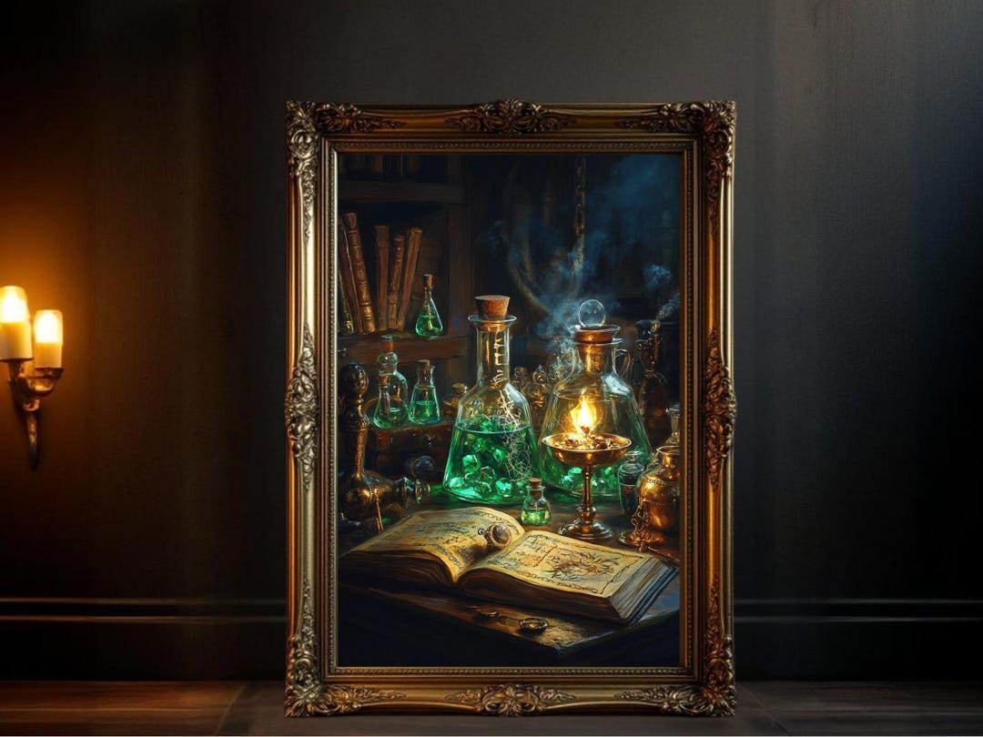 Magic Potion Shelf, Dark Academia Art Printable, Mystical Laboratory ...