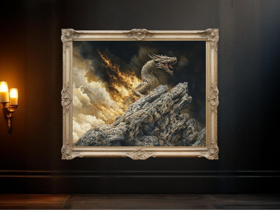 Dragon Fantasy Wall Art Print, Mythical Creature Artwork, Fiery Dragon ...