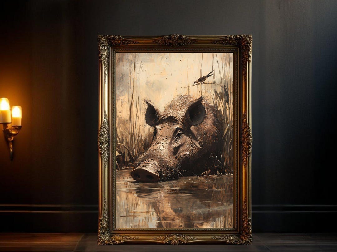 Wild Boar Animal Wall Art Print, Nature Wildlife Illustration, Rustic ...