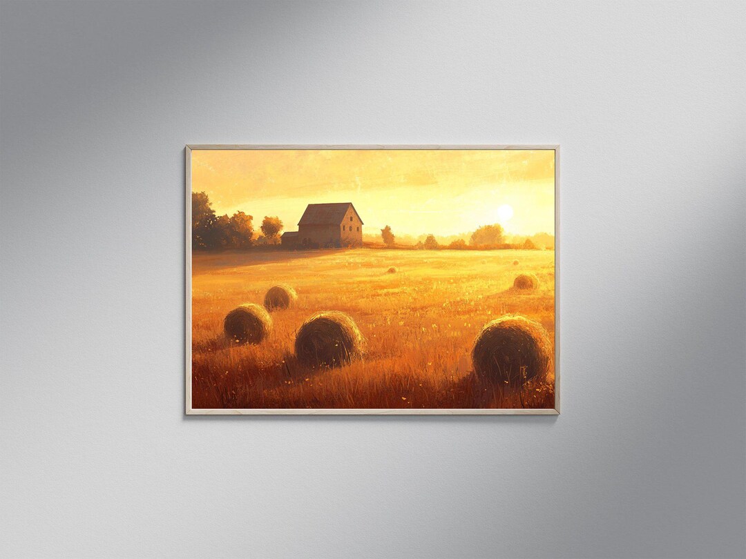 Rustic Farmhouse Landscape Wall Art, Sunset Fields Canvas Print, Country Home Decor, Rustic Barn ...