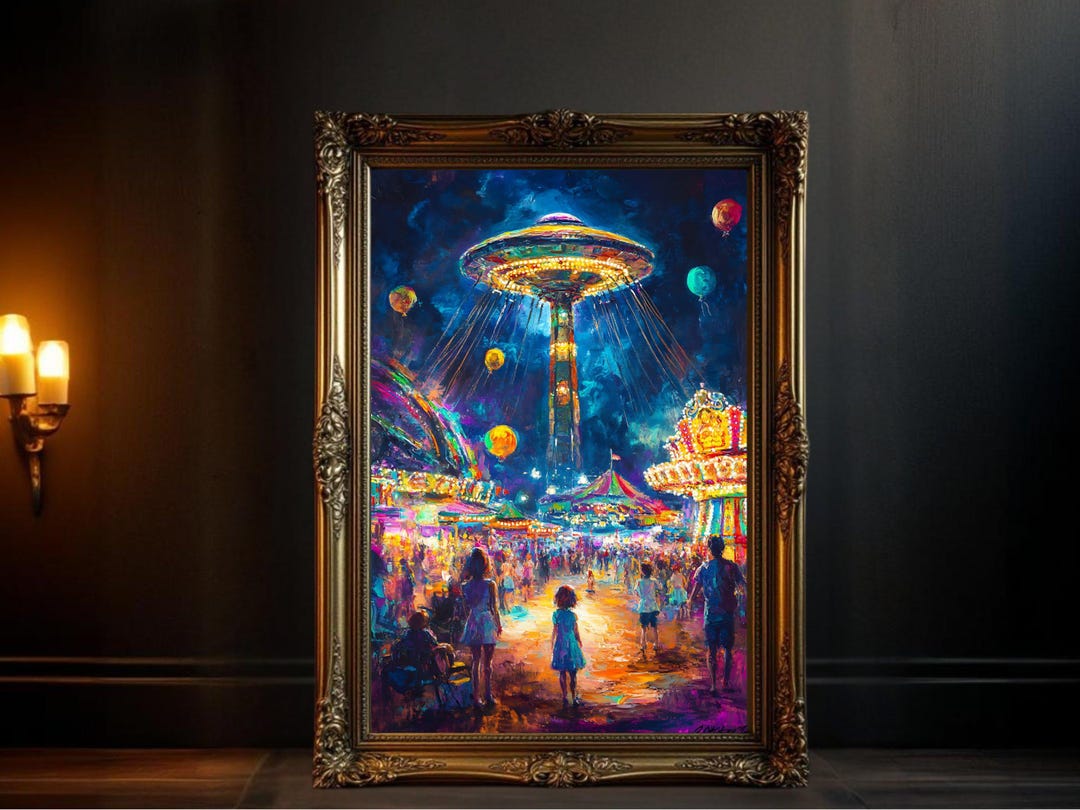 Vibrant Carnival Night Wall Art, Colorful Fairground Print, Festival ...