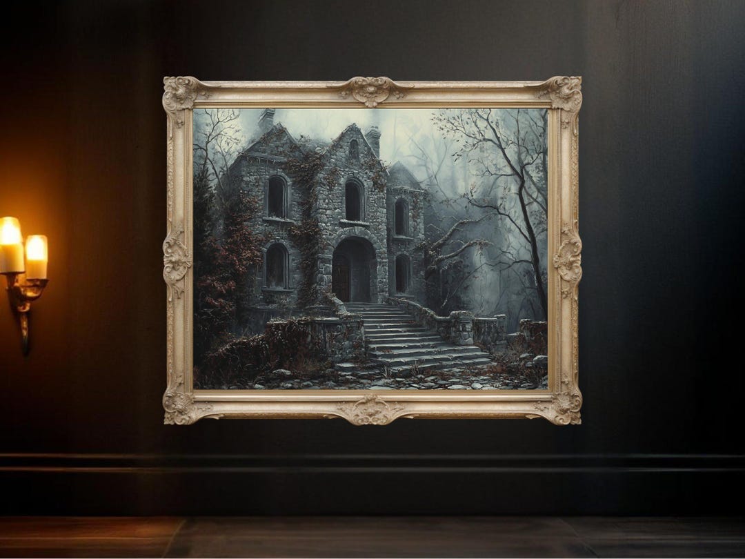 Haunted Mansion Gothic Wall Art, Spooky Forest House Print, Halloween ...