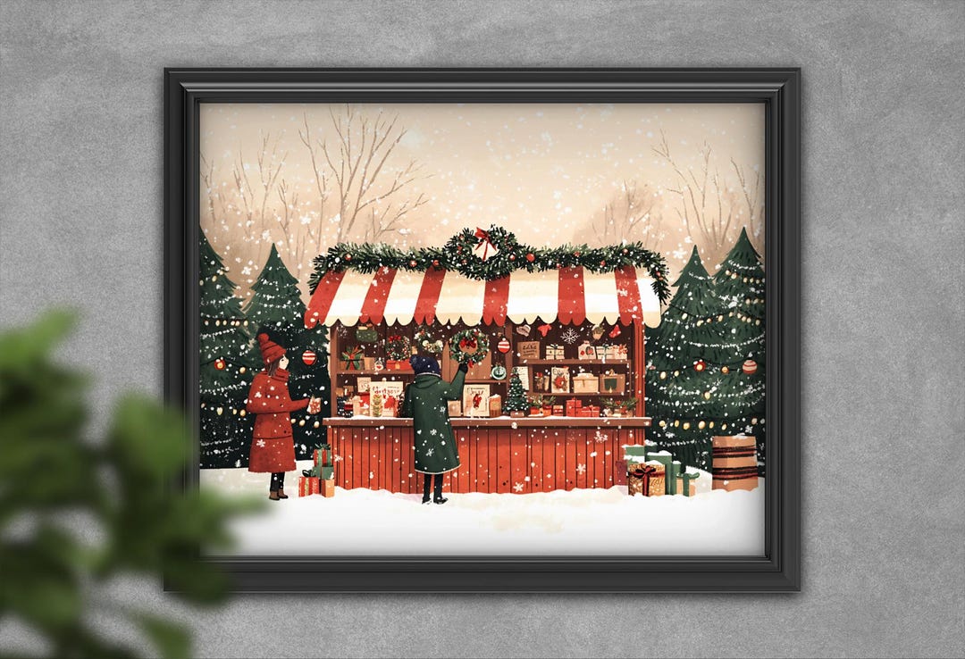 Festive Christmas Market Stall Art | Holiday Decor Printable | Cozy ...
