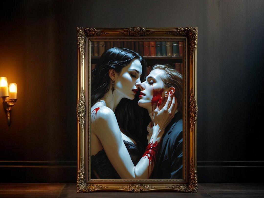 Gothic Vampire Romance Art Print, Dark Fantasy Couple Wall Art, Unique ...