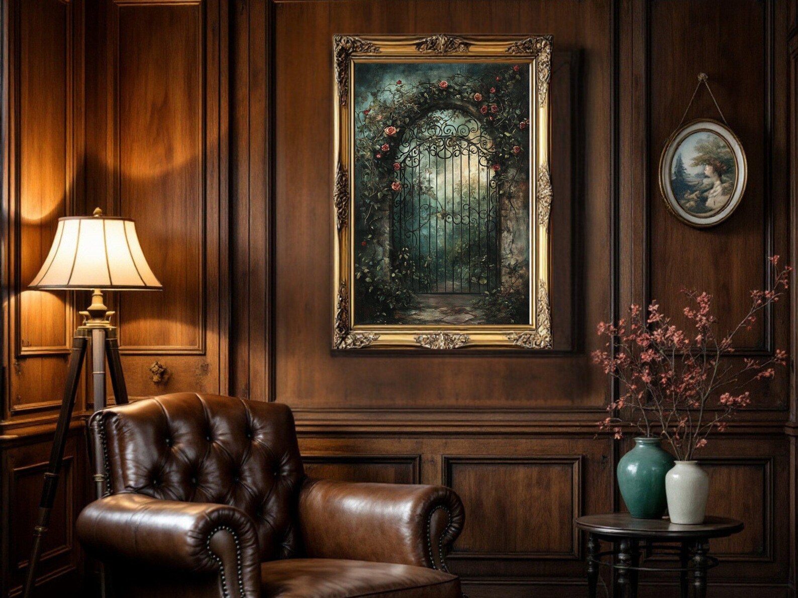 Enchanting Garden Gate Wall Art, Gothic Floral Arched Gate Print ...