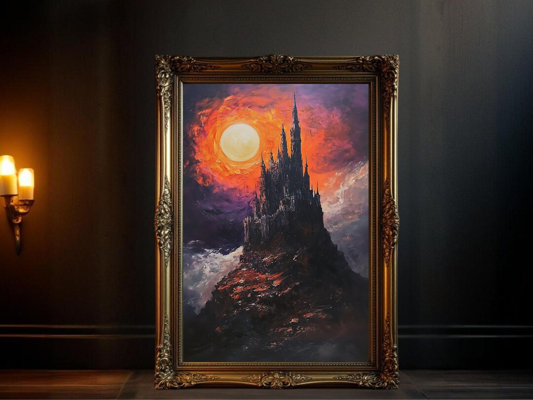 Gothic Castle Wall Art, Dark Fantasy Landscape Painting, Spooky Haunted ...