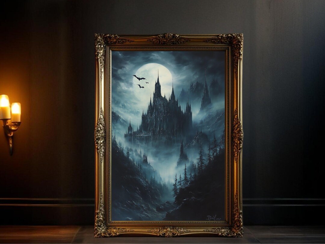 Gothic Castle Wall Art, Dark Fantasy Landscape Poster, Haunted Castle ...