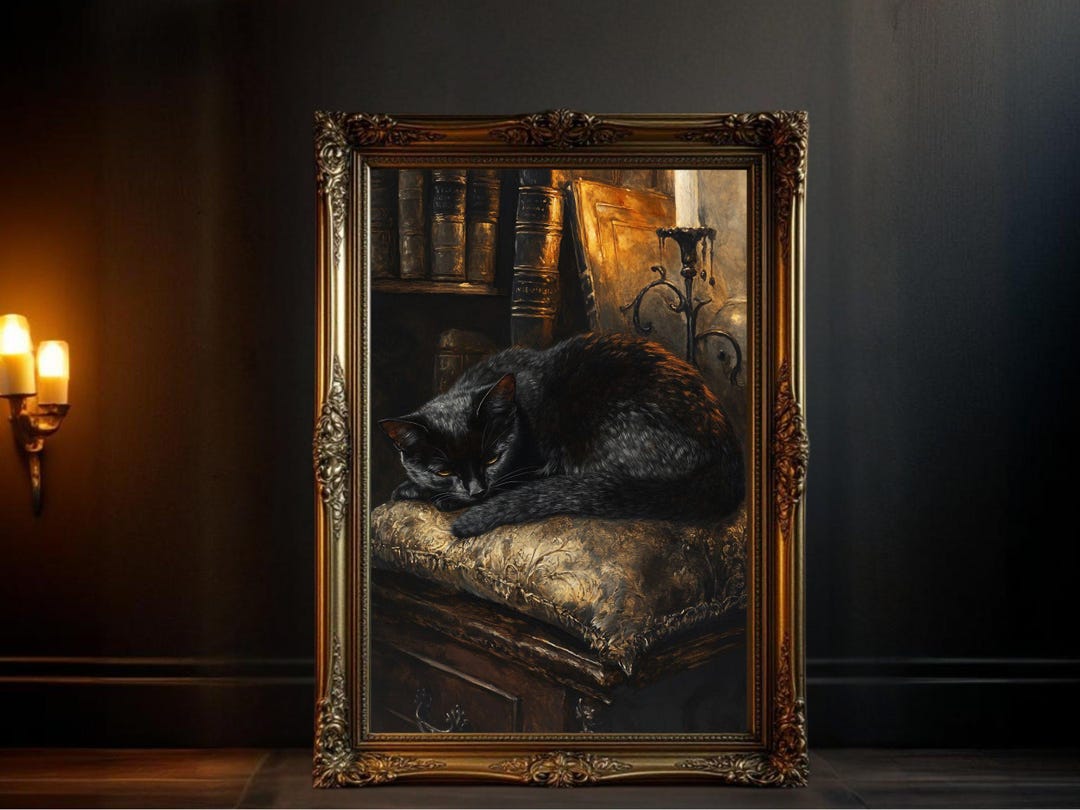 Black Cat Wall Art, Dark Academia Art Printable, Vintage Cat Poster ...
