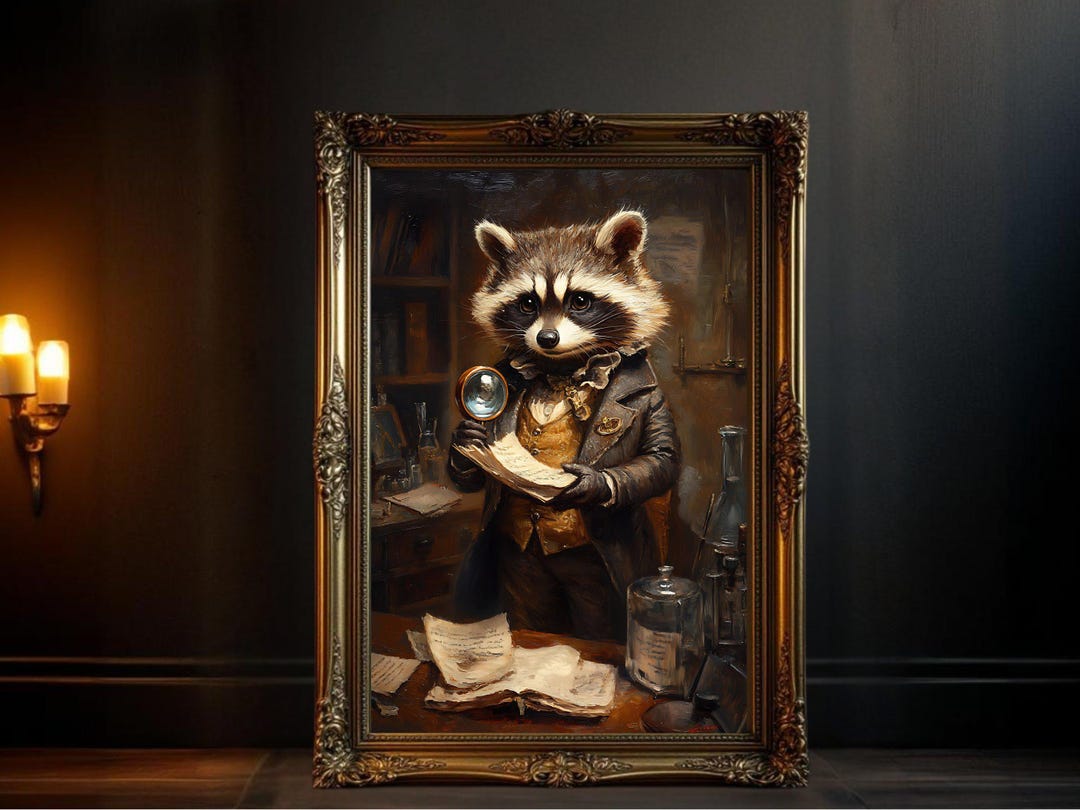 Vintage Steampunk Raccoon Wall Art, Woodland Animal Decor, Quirky ...