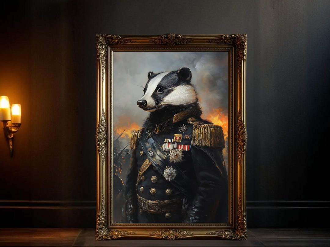 Badger in Military Uniform Wall Art, Animal Portrait Canvas Print ...