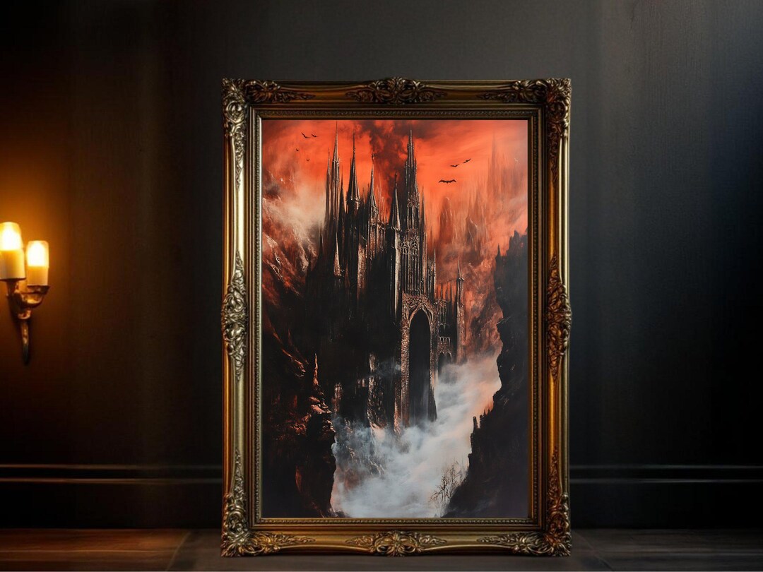Gothic Castle Wall Art Print, Spooky Halloween Home Decor, Dark Fantasy ...