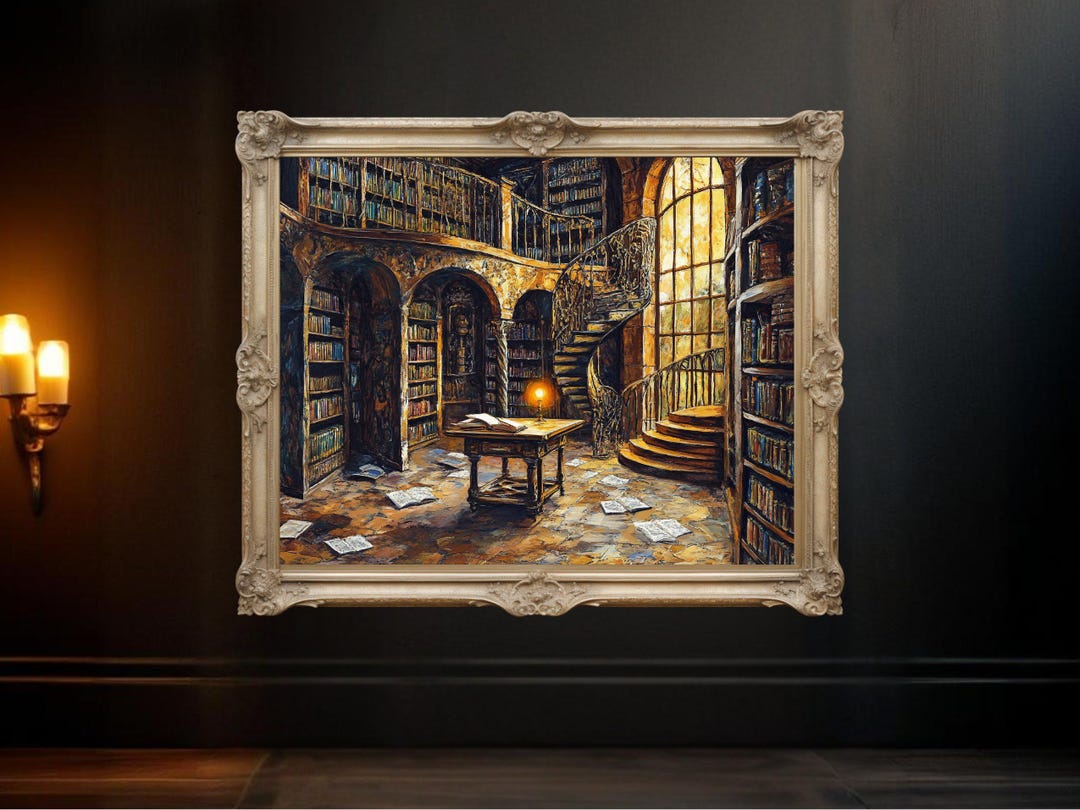 Vintage Library Wall Art, Antique Bookstore Decor, Literature Lover ...