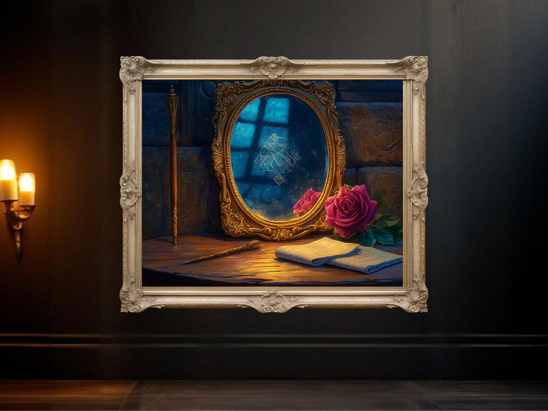 Mystical Vintage Mirror Wall Art, Gothic Rose and Candlelit Reflection ...