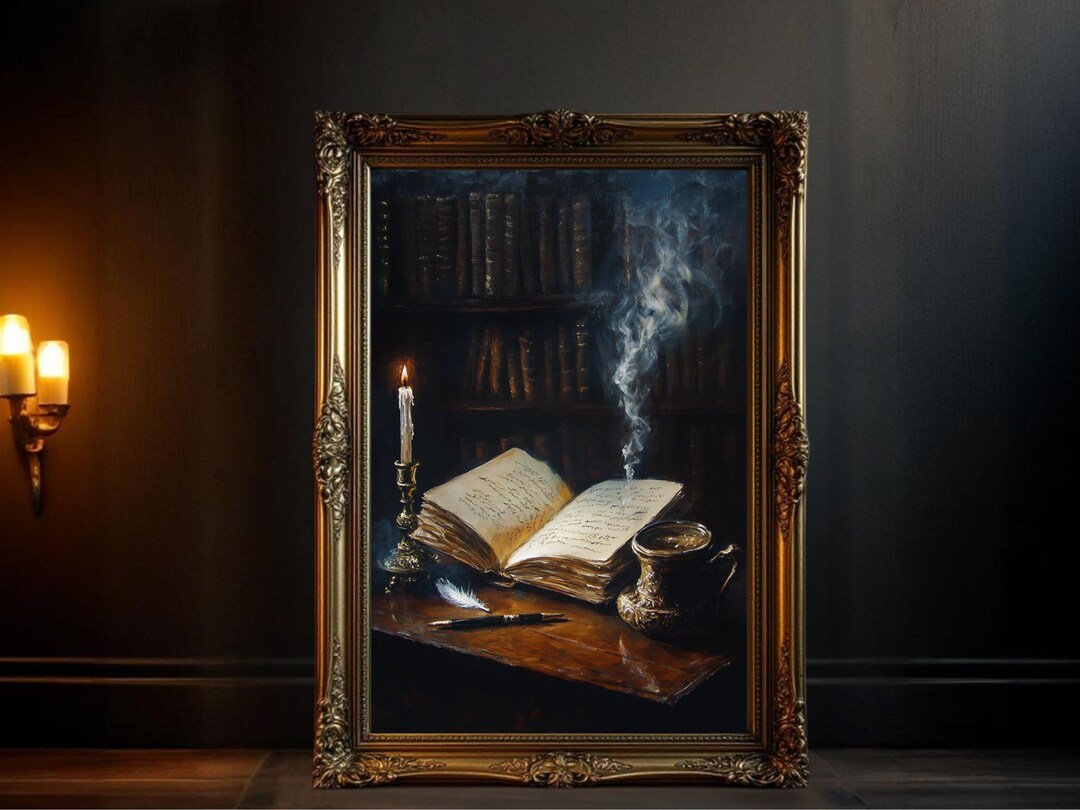 Dark Academia Art Printable, Vintage Book and Candle Wall Art, Antique ...