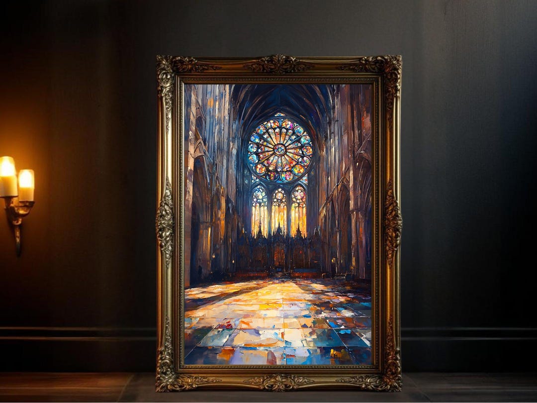 Gothic Cathedral Stained Glass Window Art, Colorful Church Interior ...