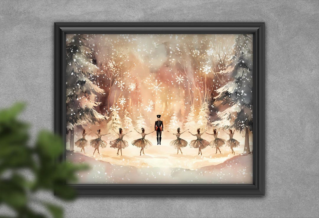 Nutcracker Snowy Forest Art | Elegant Christmas Ballet Scene | Holiday ...