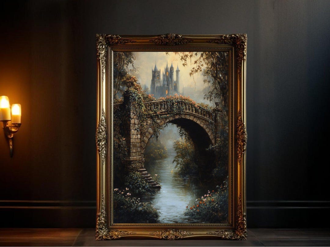 Enchanting Castle Over Bridge Wall Art, Mystical Fantasy Forest ...