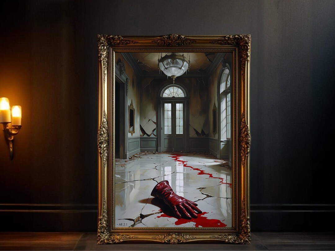 Gothic Haunted Mansion Wall Art, Blood Red Glove Decor, Creepy Artwork ...