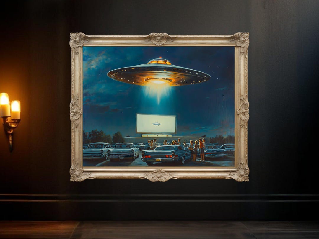 Retro UFO Drive-in Movie Night Wall Art, Vintage Sci-fi Poster ...