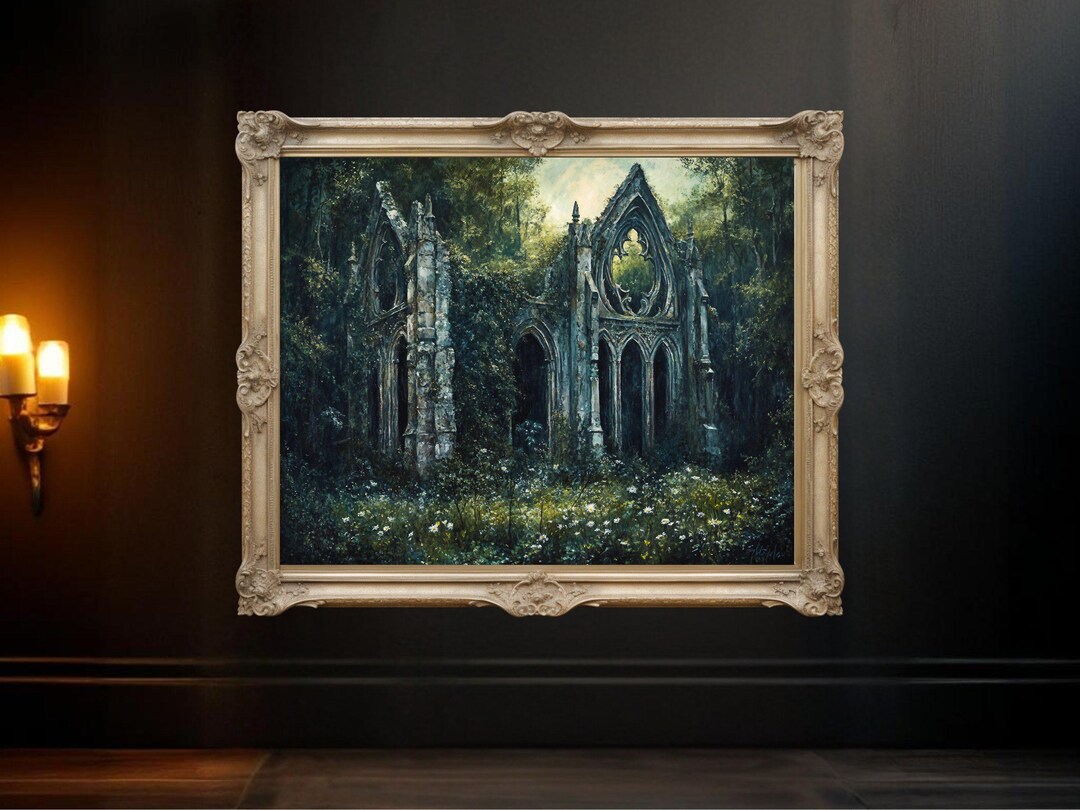 Gothic Ruins Nature Scene Wall Art Print, Medieval Ruins in Forest ...