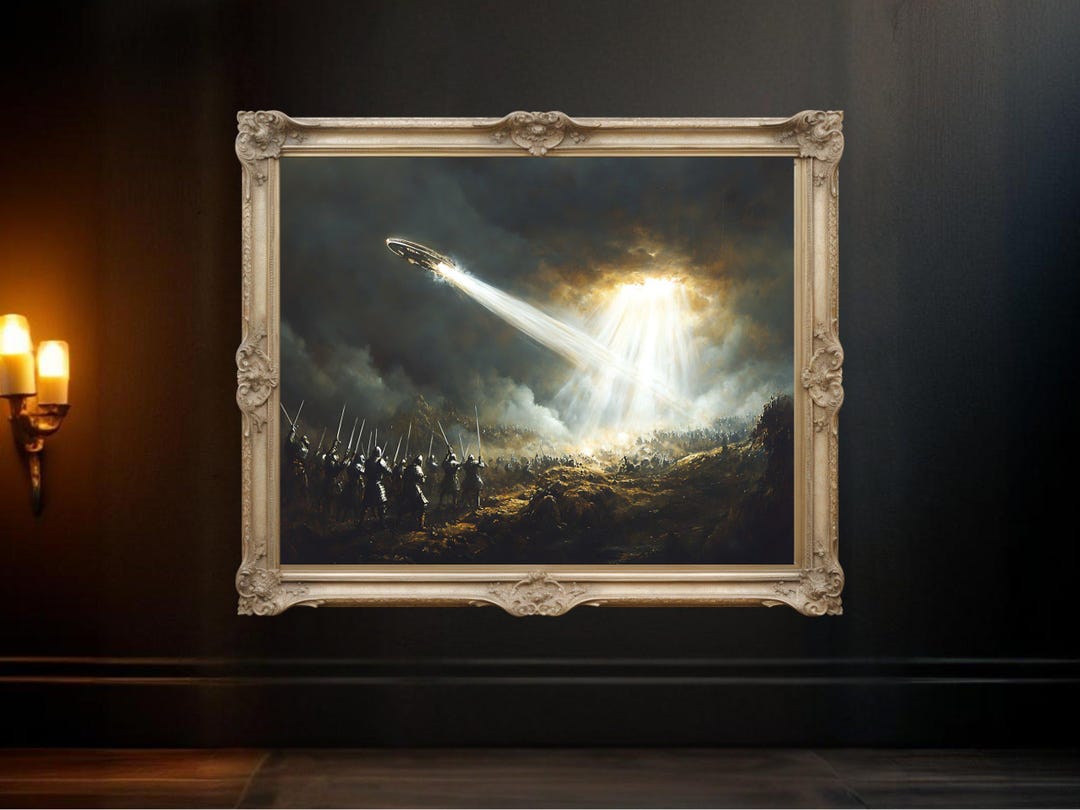 Epic Battle Scene Wall Art, UFO Sci-fi Fantasy Art Print, Alien ...
