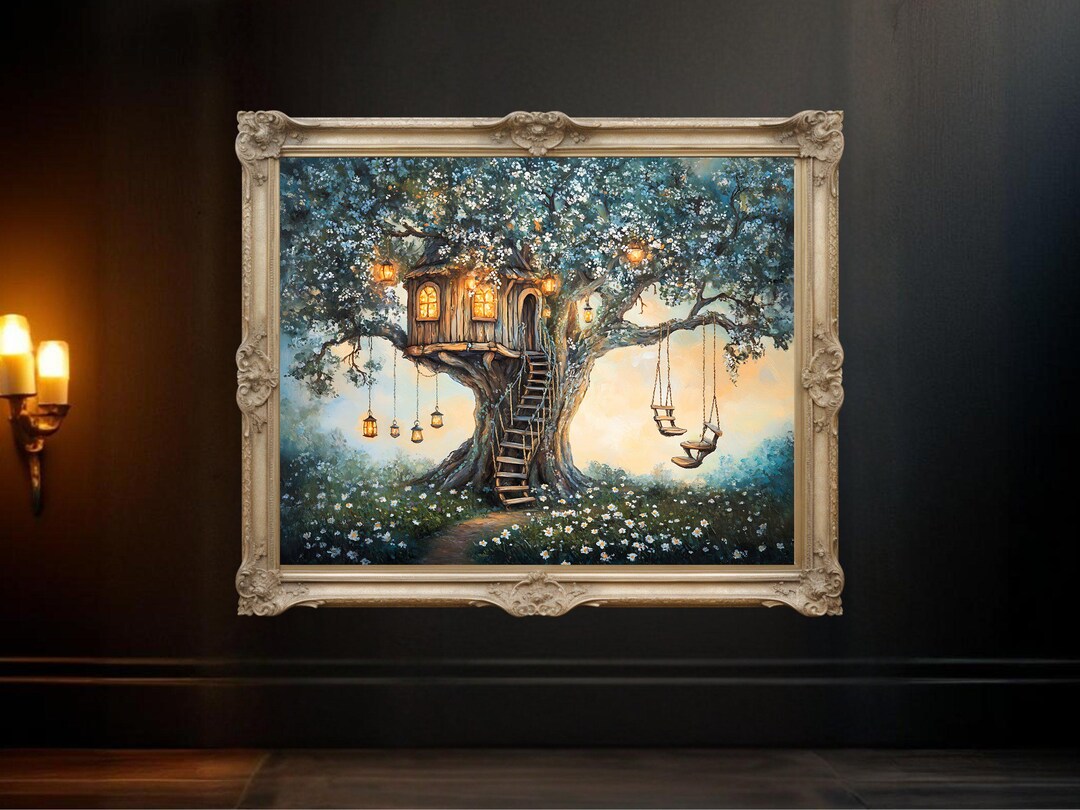 Magical Treehouse Wall Art, Enchanted Treehouse Canvas Print, Whimsical ...