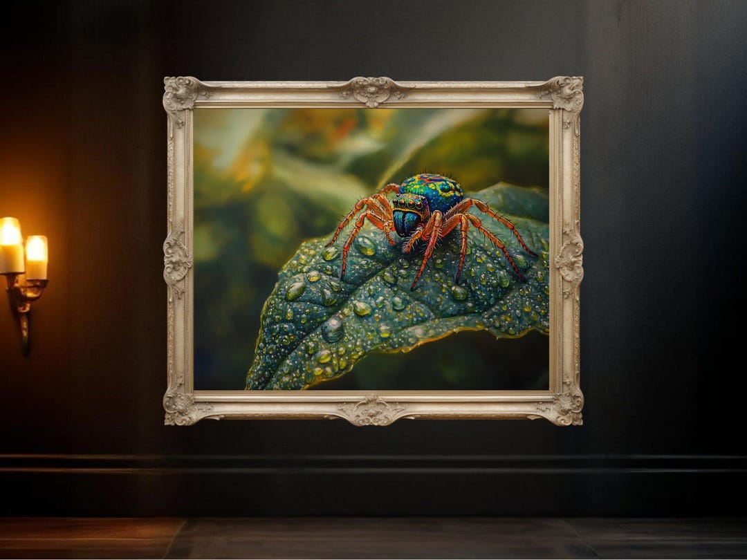 Colorful Spider Wall Art, Spider on Leaf Print, Nature Insect Artwork ...