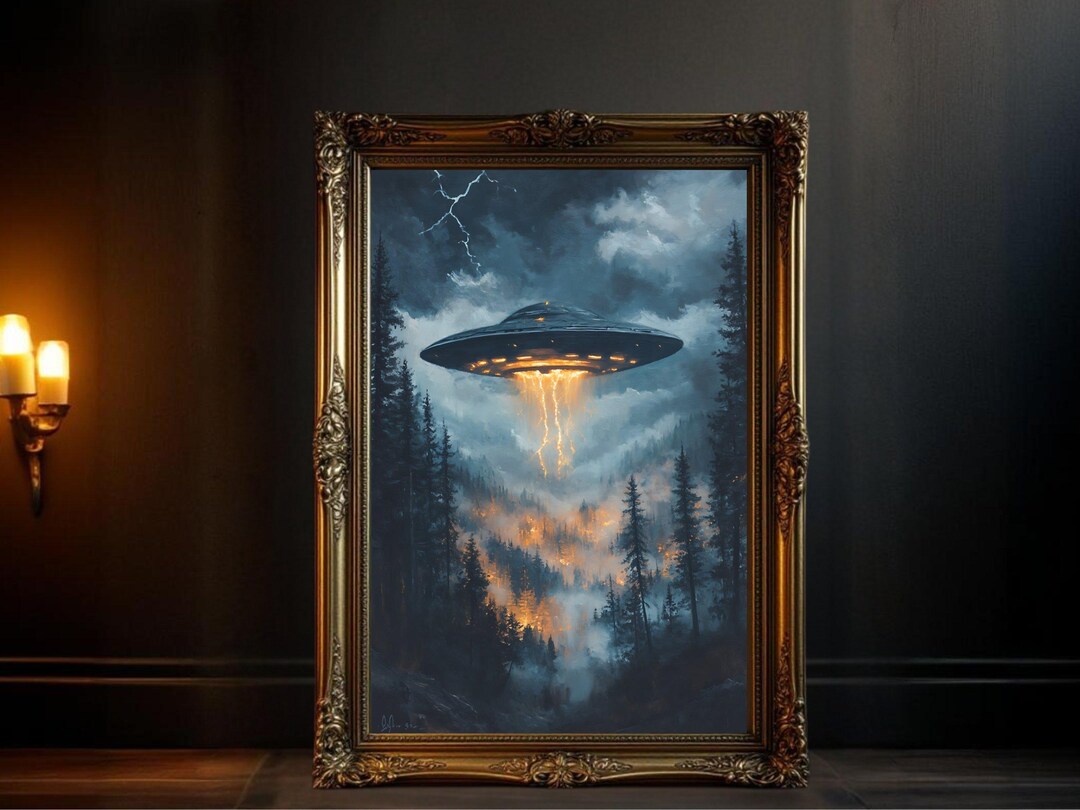 UFO Spaceship Wall Art, Sci-fi Painting Poster, Alien Landscape Print ...