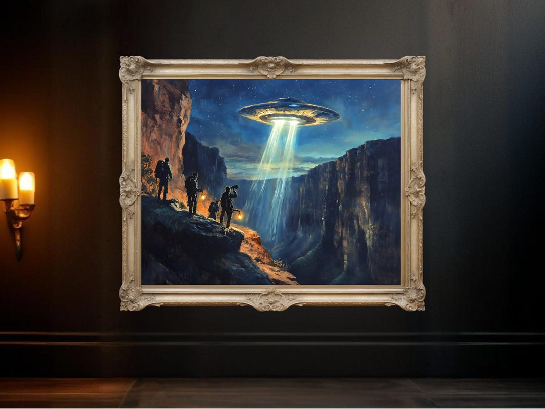UFO Wall Art, Alien Abduction Painting, Extraterrestrial Art Print ...