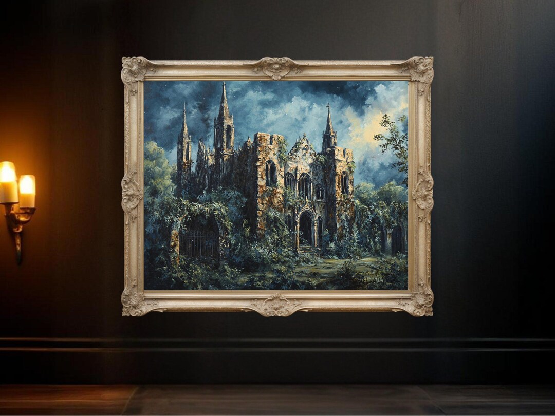 Gothic Ruined Church Wall Art, Medieval Fantasy Castle Print, Haunted ...