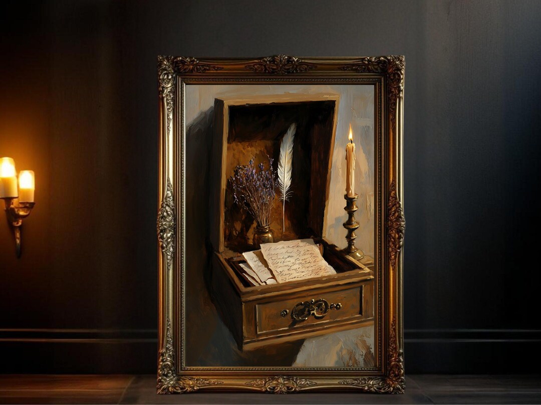 Antique Desk Drawer Still Life Wall Art, Vintage Oil Painting, Old ...