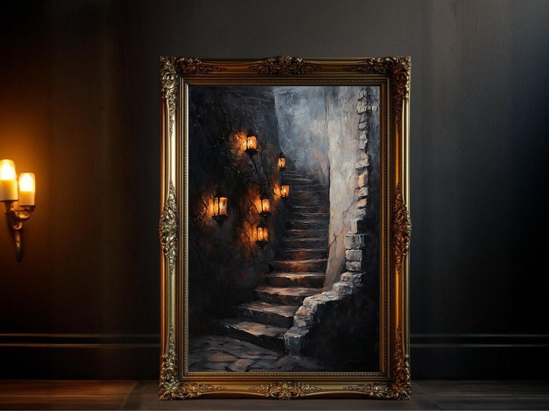 Mysterious Dark Staircase Wall Art, Haunted House Decor, Spooky Night ...
