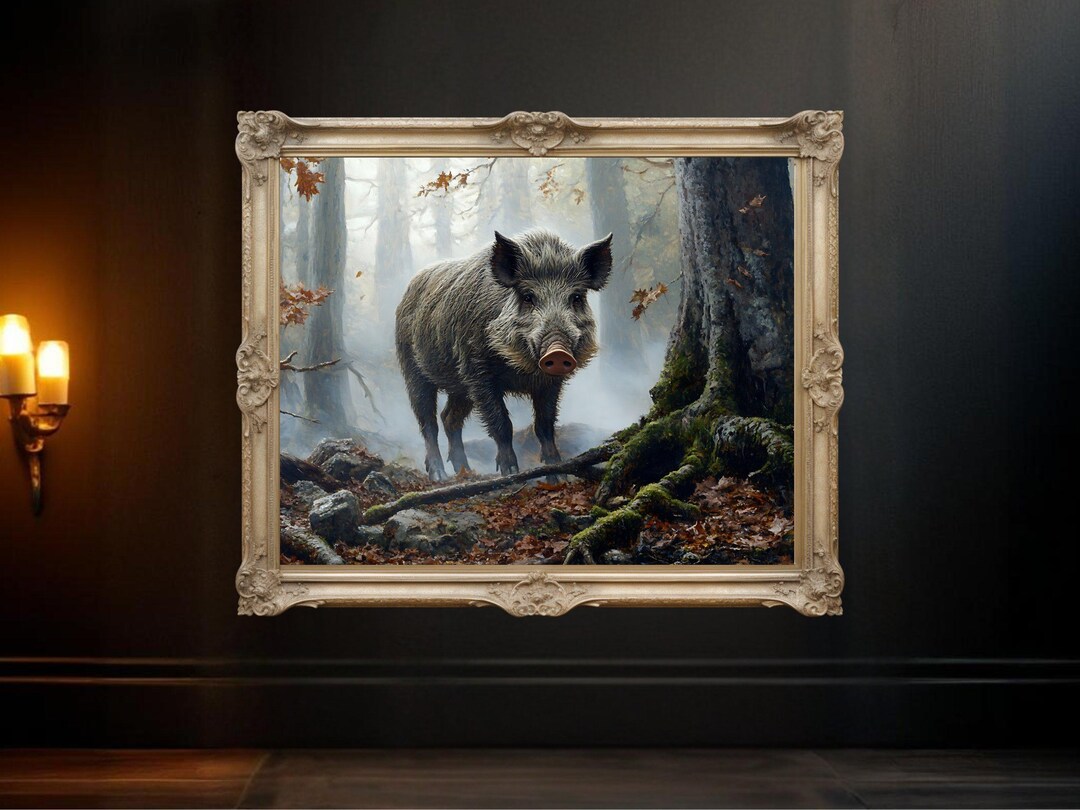 Wild Boar Forest Art, Mystical Woodland Wall Decor, Majestic Animal ...