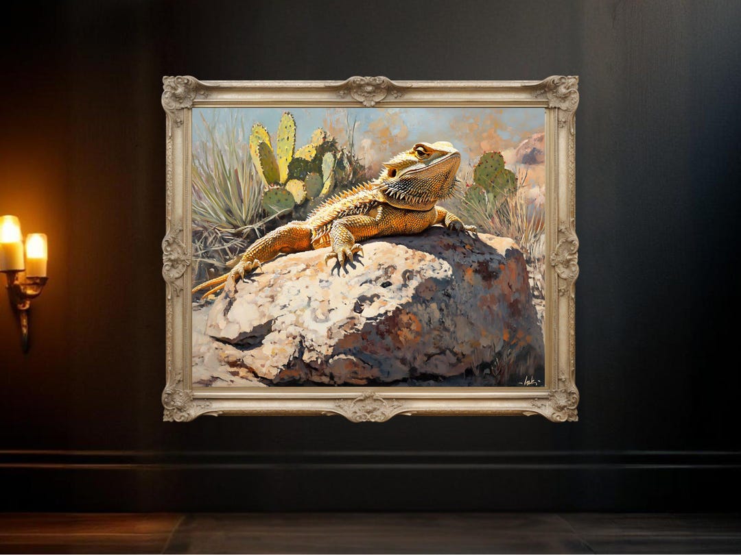Bearded Dragon Lizard Wall Art, Desert Reptile Artwork, Nature Animal ...