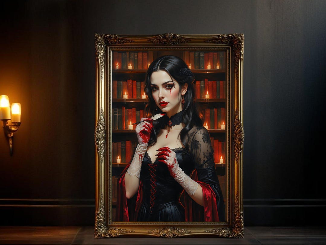 Gothic Vampire Wall Art, Halloween Decor, Dark Fantasy Print, Spooky ...