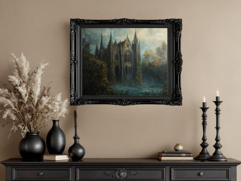 Gothic Castle Wall Art, Spooky Haunted Castle Print, Dark Mysterious ...