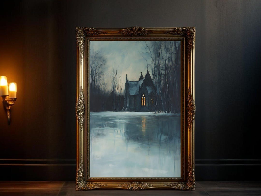 Haunted Gothic Cathedral Wall Art, Mysterious Night Church, Eerie ...