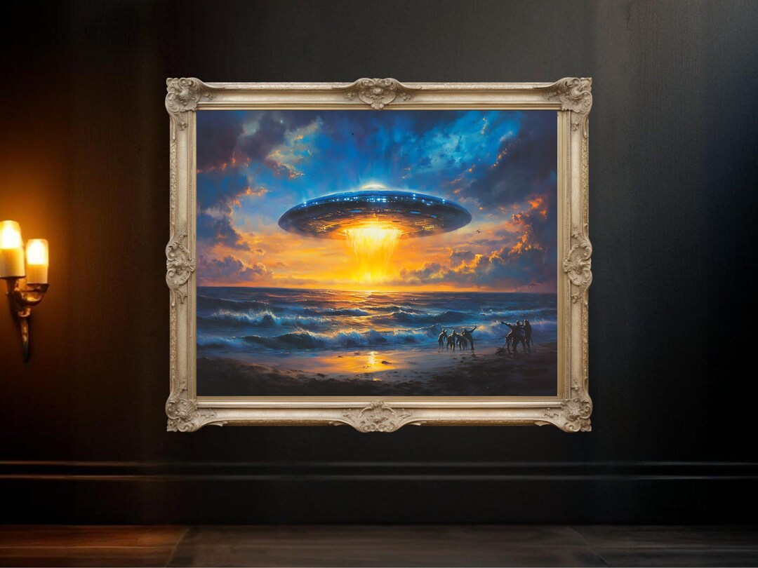 UFO Art, Sci Fi Wall Art, Alien Spaceship Poster, Futuristic Beach ...