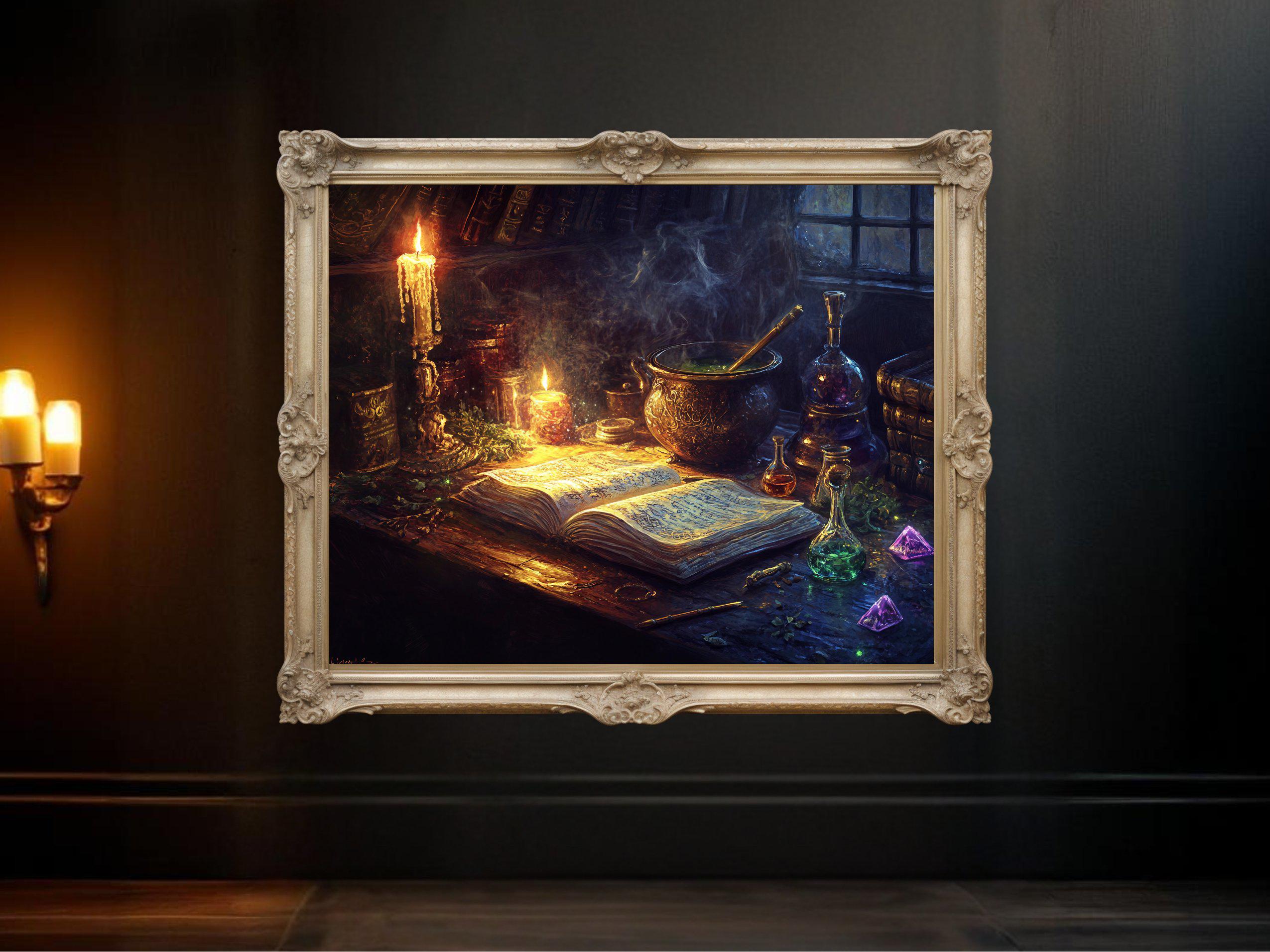 Magical Potion Laboratory Wall Art, Alchemy Book and Candlelight ...