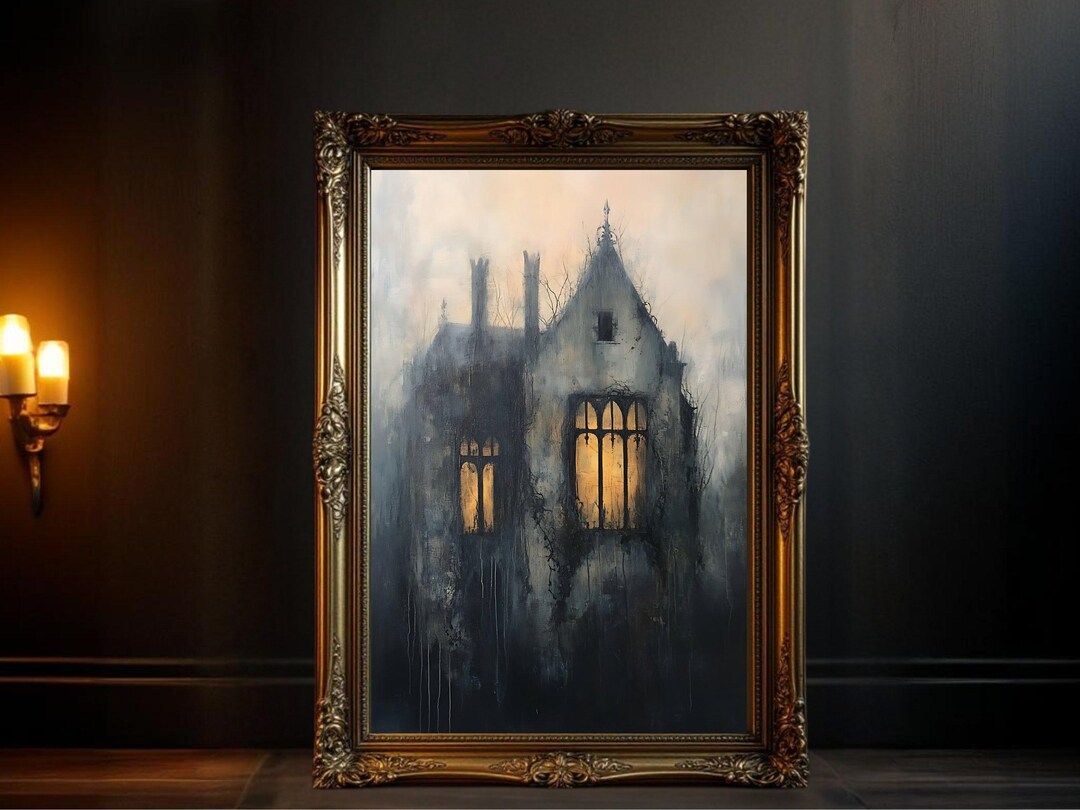 Haunted House Canvas Wall Art, Gothic Halloween Decor, Spooky Mansion ...