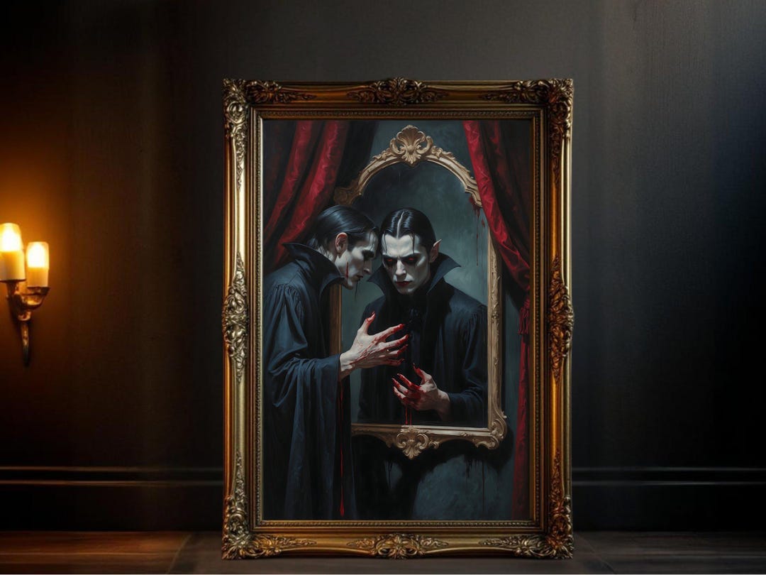 Gothic Vampire Mirror Canvas Wall Art, Creepy Horror Home Decor, Dark ...
