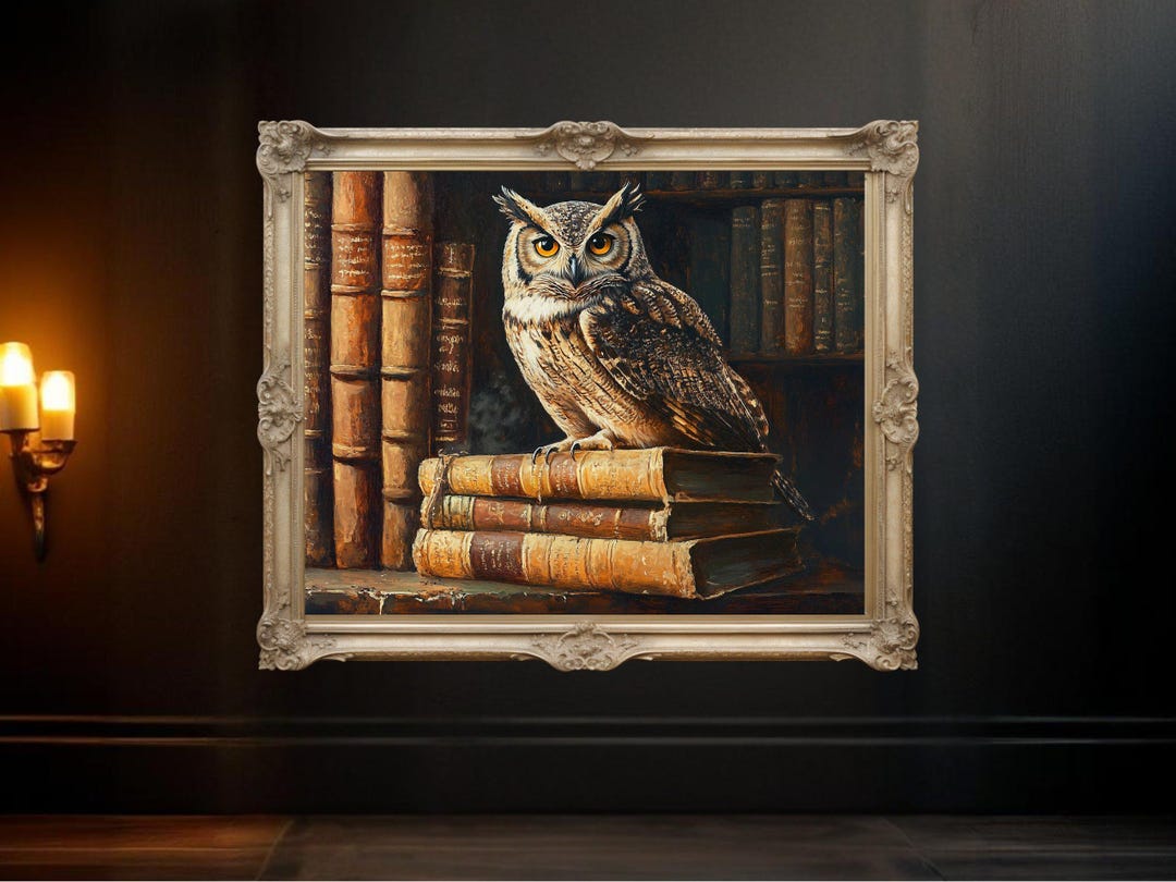 Majestic Owl Wall Art Print, Vintage Library Decor, Great Horned Owl ...